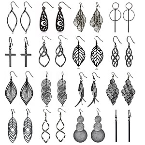 16 Pairs Drop Dangle earrings for Women Fashion Jewelry Dangly Wholesale Earrings Vintage Boho Bohemian Earrings Set(black)