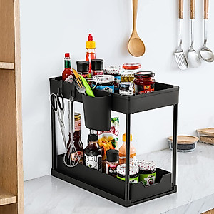 Under Sink Organizer,2 Tier Under Cabinet Organizer Sliding Under Bathroom Sink Organizers and Storage Multi-purpose Tidy Help Under Sink Storage Shelf Kitchen