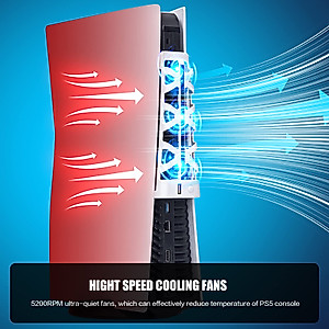 Upgraded PS5 Cooling Fan with LED Light and USB Port - Quiet Fan for PS5 Accessories - Suitable for Sony PS5 Digital/Disc Edition - White (NOT for PS5 Slim)