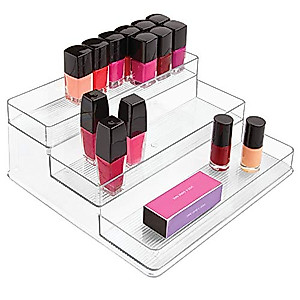 iDesign - 41630 Linus Plastic Stadium Rack, 3-Tier Organizer for Bathroom Countertop, Vanity, Kitchen, Office, Craft Room, 10.25" x 9.25" x 4"