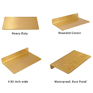 Veefos Small Gold Floating Shelves for Wall Decor 7.7 Inch, 2 Sets Bathroom Shelves Organizer Wall Mount, Sturdy Metal Wall Shelf for Plants Cell Phone Speakers Cameras Living Room Office