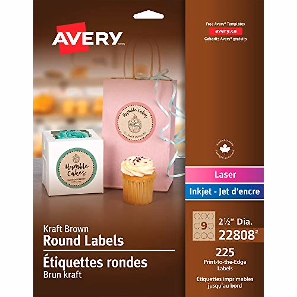 Avery Print-To-The-Edge Kraft Brown Round Gift Labels, 2-1/2 Inch, Pack of 225 (22808)