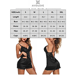 Avidlove Sexy Pajamas Set Women's V-Neck Sleeveless Sleepwear PJ Set Soft Lace Cami Set with Short Black XXL