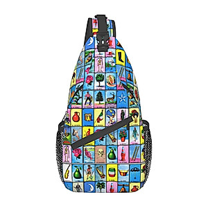 GregTins Colorful Mexican Loteria Cards Cross Chest Bag Diagonally Men Women Crossbody Shoulder Bag Casual Fashion Travel Bag Sling Backpack