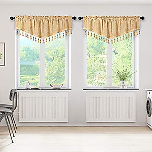 Double-Sided Chenille Window Curtains Tier for Kitchen Gold Ascot Valance for Living Room,Rod Pocket (52" W x 18" L,1 Panel)