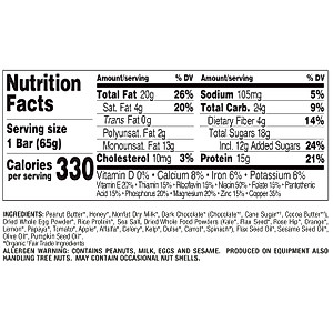 Perfect Bar, Dark Chocolate Chip Peanut Butter Protein Bar, High Protein, Organic, Gluten Free, Soy Free, Non GMO, No Sugar Alcohols, 2.3 Ounce Bar, 10 Count