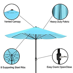 Pure Garden 9 Foot Aluminum Patio Umbrella with Auto Crank - Blue