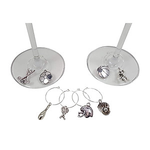 Palm City Products Sports Themed Wine Charms - 8 Piece Wine Charm Set - Great Gift for Sports Fans