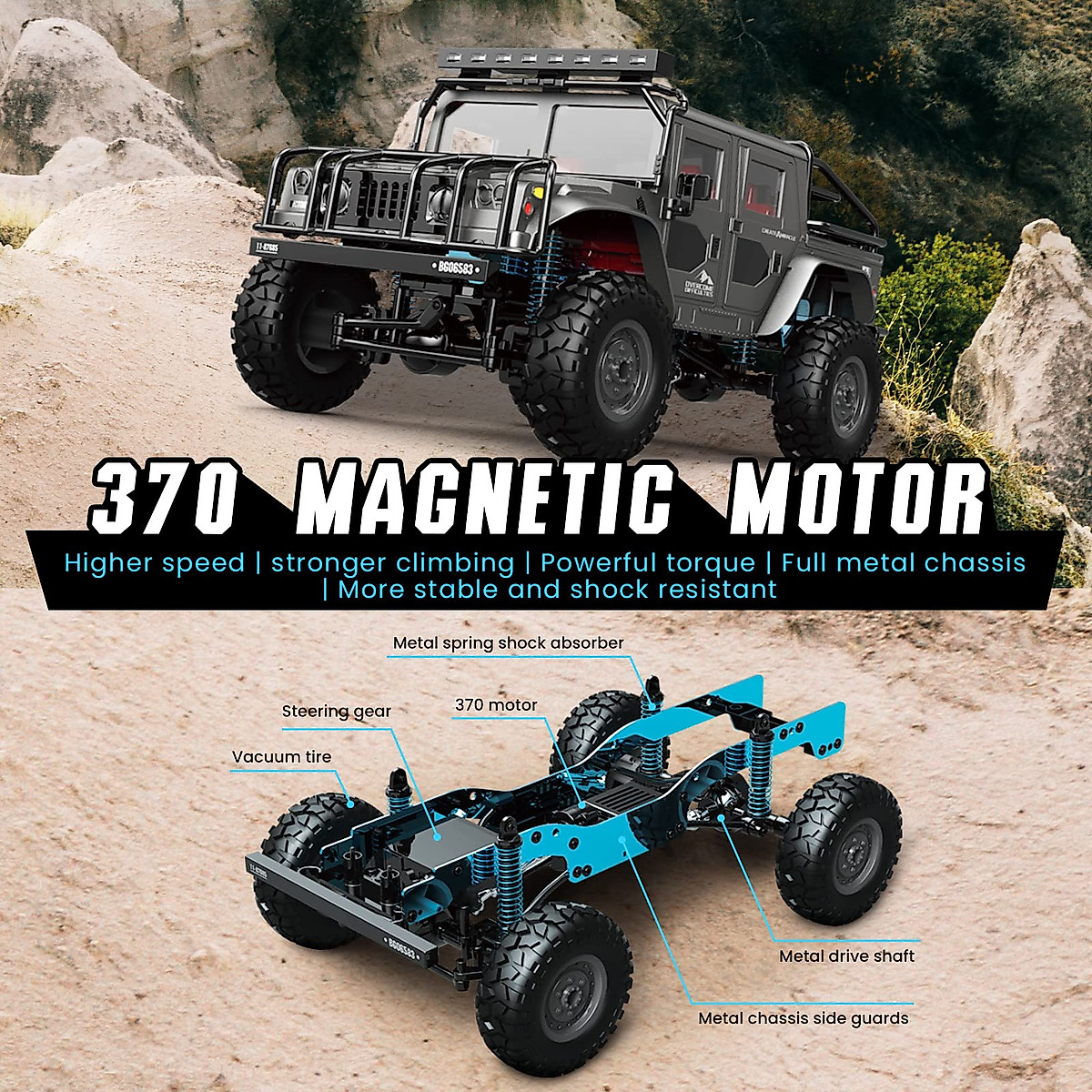 FUUY Remote Control Car Toys for Boys 8-12 H1 Jeep RC Cars Toy Truck Crawler 30+km/h 600mAh Battery 4WD Off Road Vehicle Outdoor Gifts Toy Truck Kids Age 3 4 5 6 7 8-12 Year Old Adults Xmas Birthday