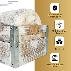 Gozo Wooden Storage Crates Set of 3 – Rustic Farmhouse Nesting Crates with Handles – Wood Boxes for Crafts – Decorative Storage Crate – Farmhouse Decor for Living Room, Bathroom, Kitchen & Bedroom