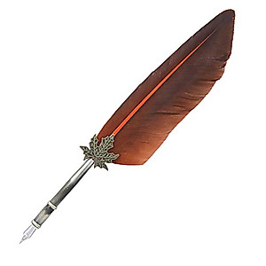 Tyenaza Feather Pen, Vintage Fountain Writing Pen, Calligraphy Pen Set, Quill Pen Writing Ink Set Stationery Gift Box with 5 Nibs for Stationery Teachers Classmates Gift (Orange)