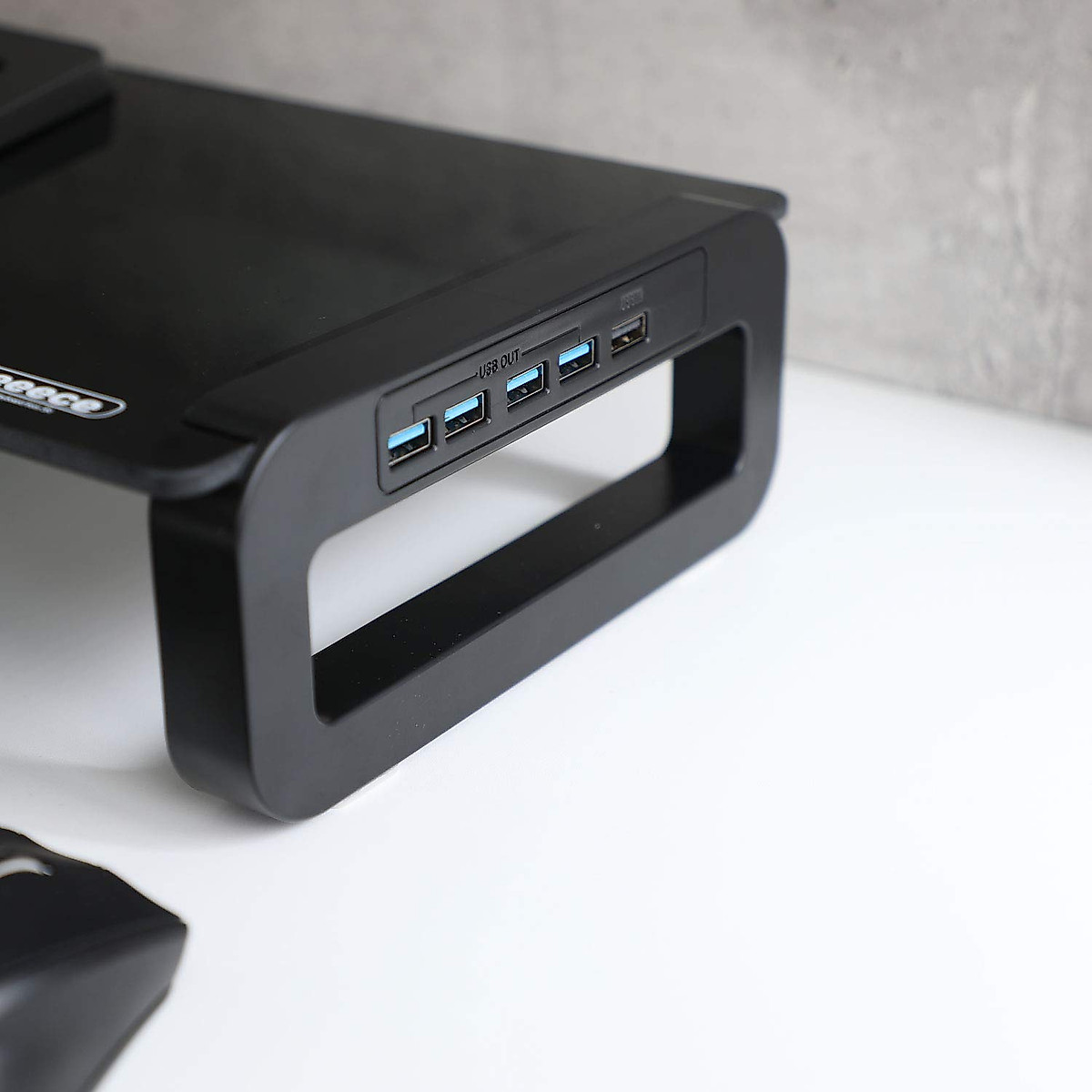 Keeece 3R Systems USB Hub, Equipped Desk Board, USB 3.0, 4 Ports, Width 23.6 inches (60 cm), Tempered Glass, Anti-Slip, Desktop Rack, Black Approx. 22.9 x 8.3 x 3.2 inches (55.7 x 21 x 8.2 cm)