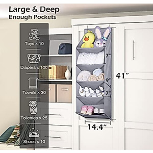 MISSLO Narrow Over the Door Organizer with Deep Pocket - 2 Pack Behind the Door Storage Organizer Rack for Baby Diaper, Shoe, Closet, Bathroom, Bedroom, Pantry, Nursery, Gray