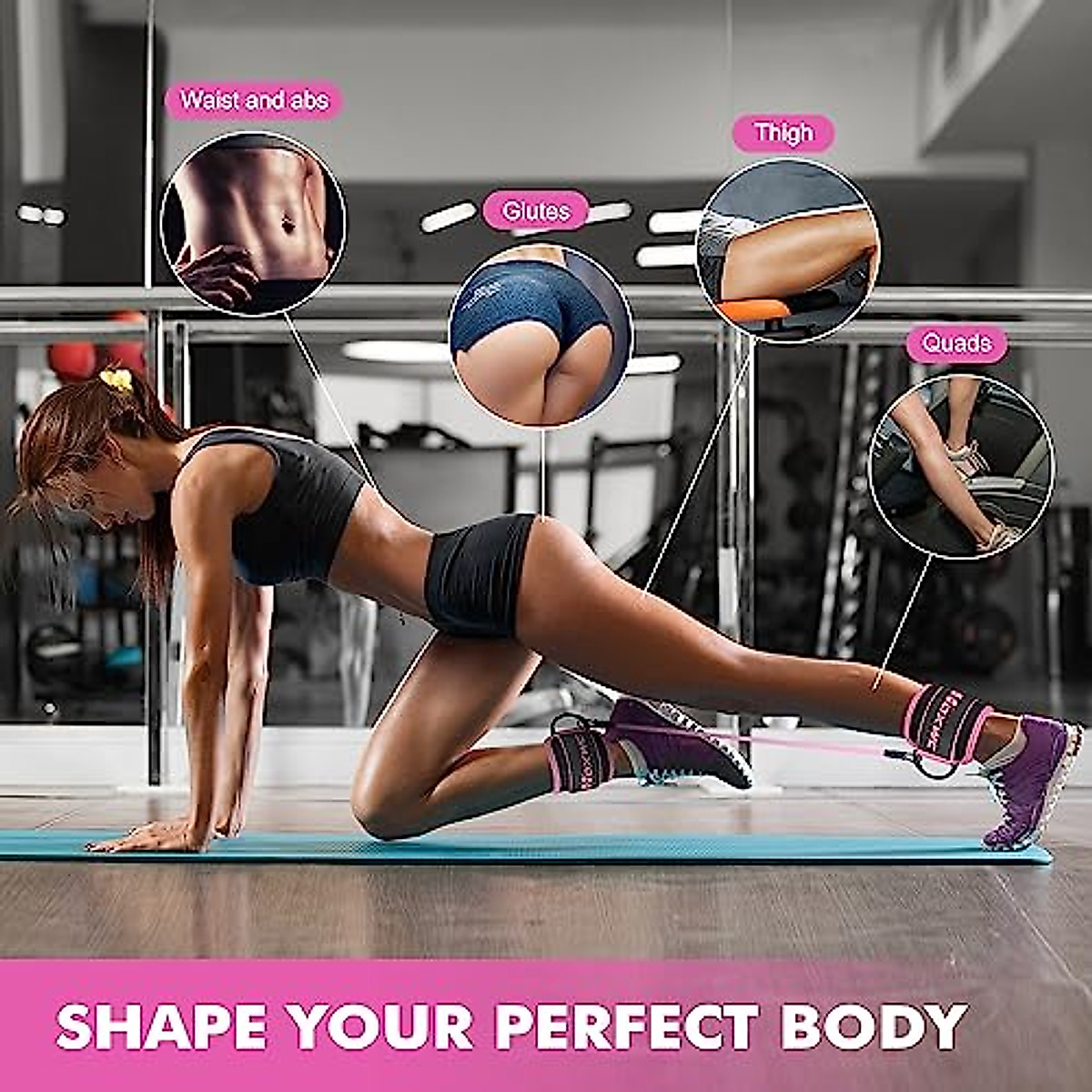 HOXWC Ankle Resistance Bands with Cuffs, Ankle Bands for Working Out, Ankle Resistance Band for Leg, Booty Workout Equipment for Kickbacks Hip Fitness Training, Exercise Bands for Butt Lift Women