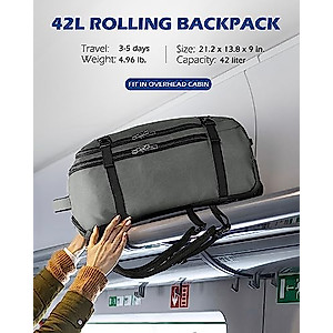 Hynes Eagle Rolling Backpack 42L Backpack with Wheels Airline Approved Carry on Luggage Laptop Travel Backpack for Women Men Grey-2023