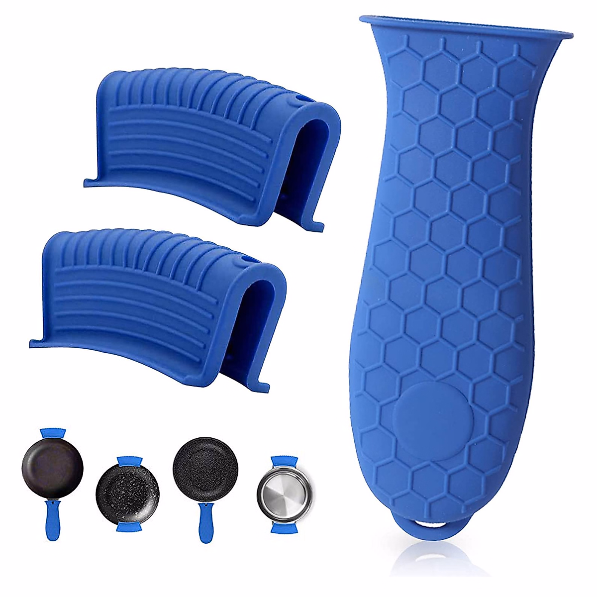 Infinity Set of Silicone Hot Skillet Handle Cover with Two Hot Pan Grip Covers - Blue