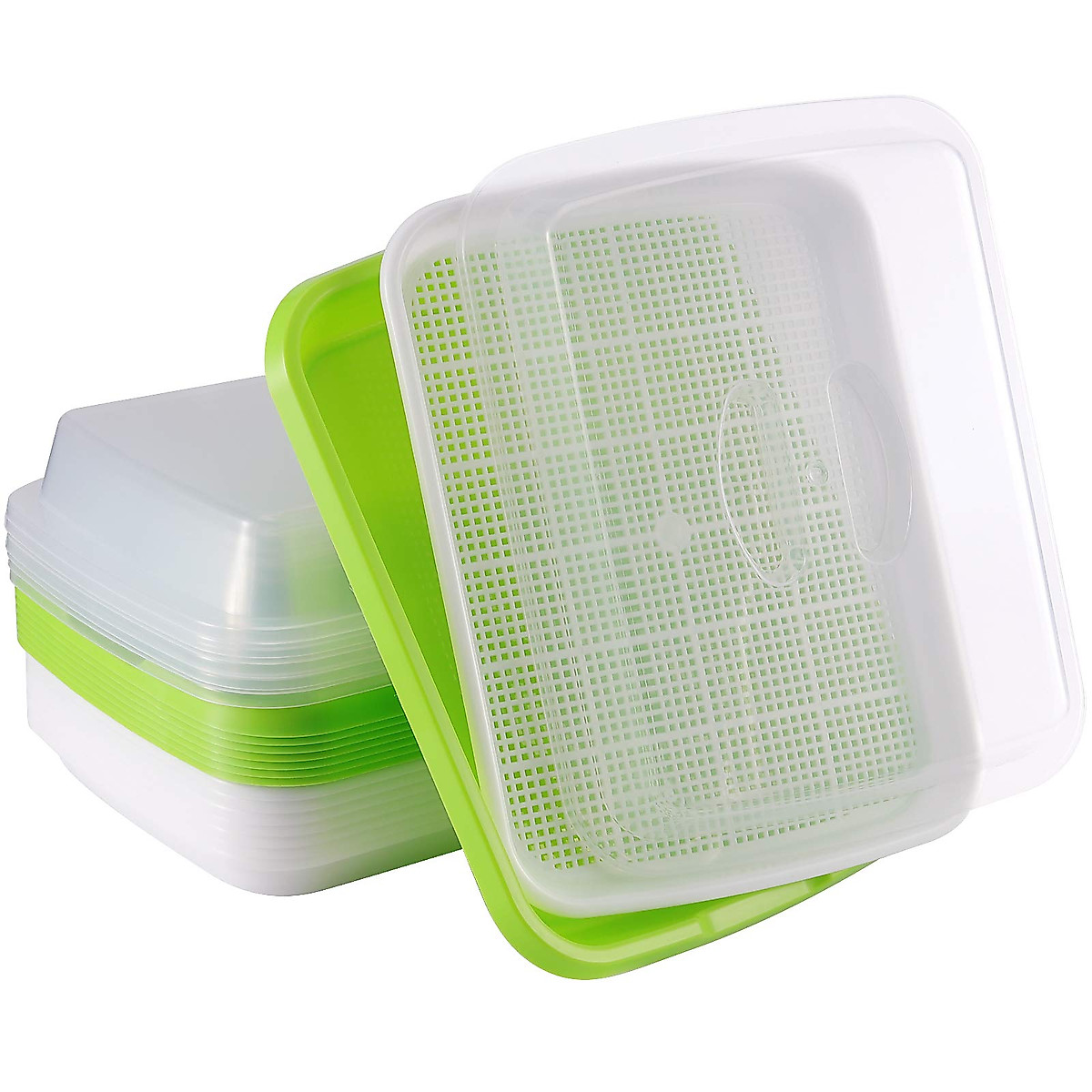 ZEONHAK 8 Pack Seed Sprouter Tray, BPA Free, Big Capacity Seed Germination Tray, Healthy Wheatgrass Seeds Grower with Lid for Growing, Bean Sprouts, Cat Grass, Wheat Grass, Mung Beans