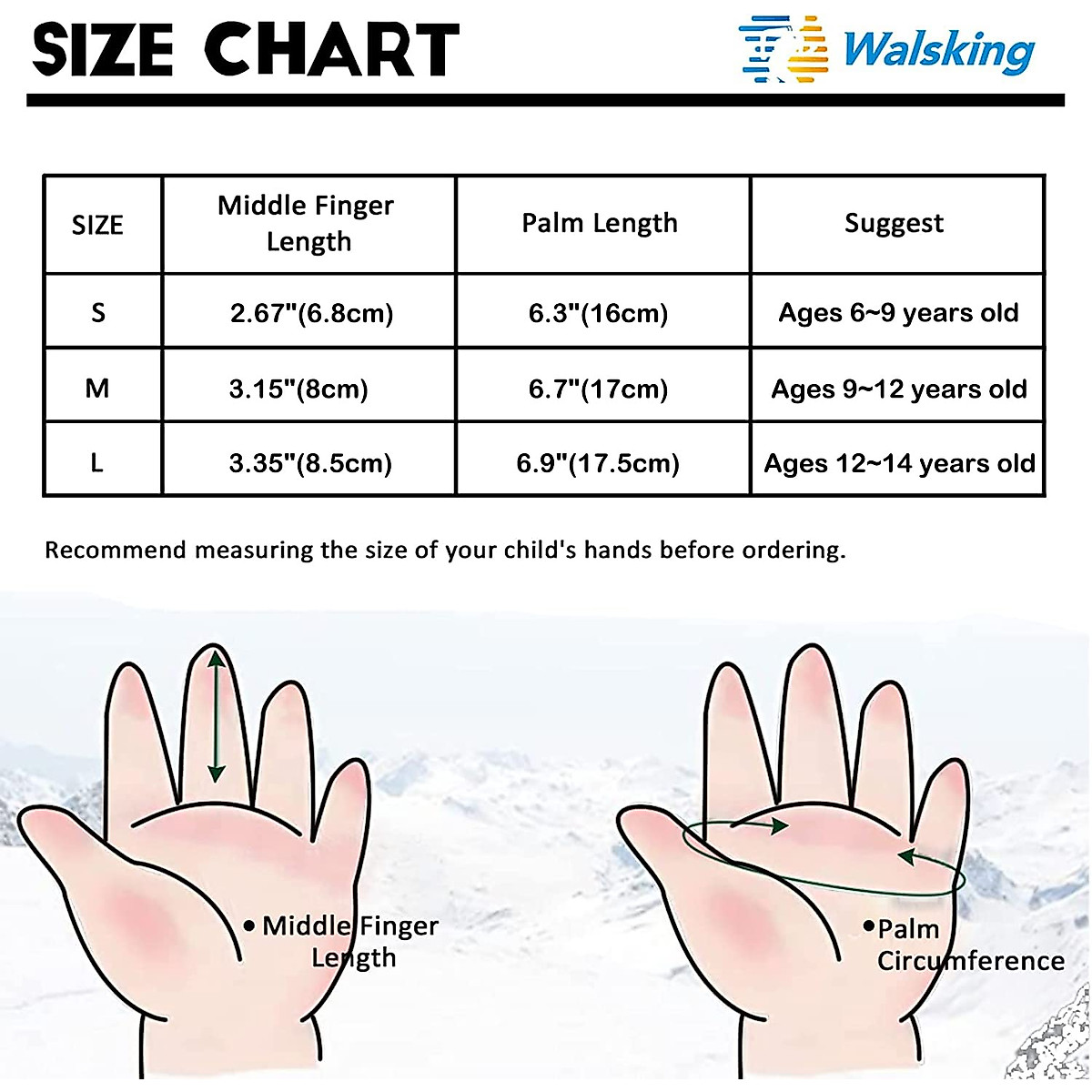 Walsking Kids Winter Snow&Ski Gloves-3M Thinsulate Waterproof Cold Weather Youth Gloves for Skiing,Snowboarding-Fits Boys and Girls