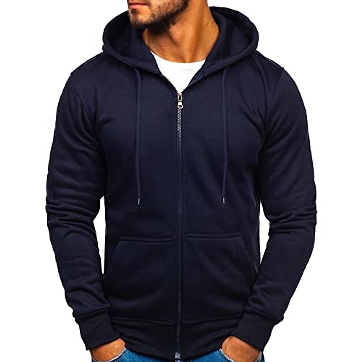 UQGHQO 2023 Men's Fashion Hoodies And Sweatshirts Lightweight Warm Solid Color Long Sleeve Padded Hooded Pullover Sweater With Pockets Men's Sweatshirts
