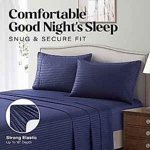 Elaine Karen Full Sheet Set - 4-Piece Striped Full Size Bed Sheets - Soft & Cooling Deep Pocket Full Bed Sheet Set - Wrinkle-Free Microfiber Bedding with 1 Fitted Sheet, 1 Flat Sheet, 2 Pillowcases