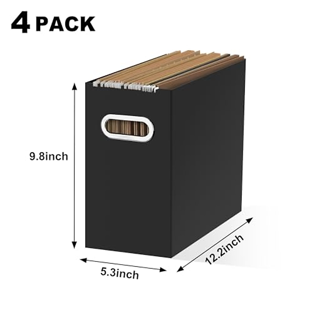 POUYRBA File Organizer, 4pcs Black Cardboard Hanging File Folder Box with Handle for Letter Size Easy Assemble Collapsible File Cabinet Organizer for Home Office and School