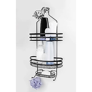 Brookstone, BKH1504, Rust-Free Caddy, No Drilling Required, Fits Over Most Standard Size Shower Head, Super Lightweight Bath Organizing Rack, Non-Slip Silicon Top Secures Placement, Black