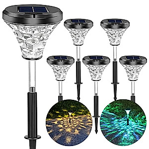 EOYIZW Solar Pathway Lights, 6 Pack Super Bright Color Changing/Warm White Solar Lights Outdoor Waterproof Solar Garden Lights, IP65 Waterproof Outdoor Lights Solar Landscape Lights for Yard, Lawn