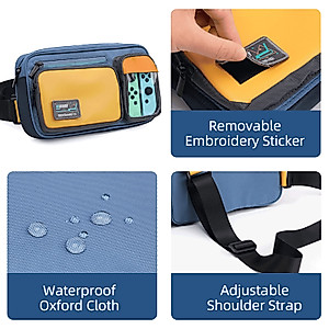 GeekShare Large Capacity Multifunctional Switch/Switch OLED Travel Carrying Case-Color Contrast Laser Messenger Bag Compatible with Switch (Blue & Yellow)