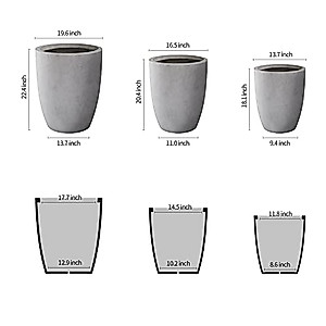 Kante 18.1" 20.4" 22.4" H Round Concrete Modern Tall Planters Set of 3 for Outdoor Indoor, Decorative Plant pots with Drainage Hole & Rubber Plug for Home & Garden Weathered Concrete