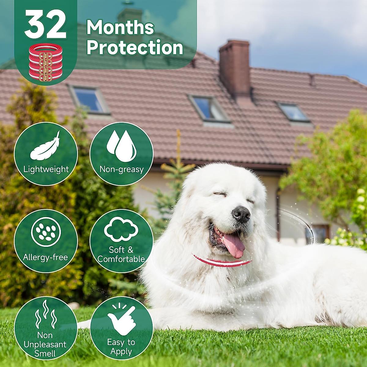 Woyamay 4 Pack Flea Collar for Dogs, Adjustable Flea and Tick Collar for Dogs, 32-Month Flea and Tick Prevention for Dogs, Dog Flea and Tick Collar, Water-Resistant Dog Flea Collars, Red & White