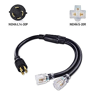 Cable Matters LED-Lit 3 Prong 30 Amp to 15 Amp Adapter for Generator (30 AMP to 110 Adapter Splitter) 3 Feet - NEMA L5-30P to 2X 5-20R & LED-Lit 4 Prong 30 Amp to 15 Amp Adapter 30 Inches