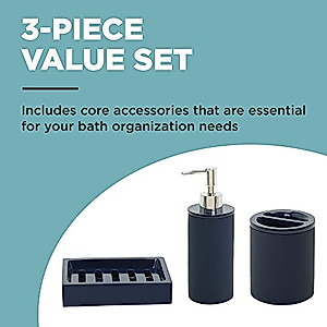 Zenna Home Smart 3-Piece Bathroom Accessory Set: Dispenser for Hand Sanitizer, Lotion, Plus Toothbrush Holder and Soap Dish, Navy