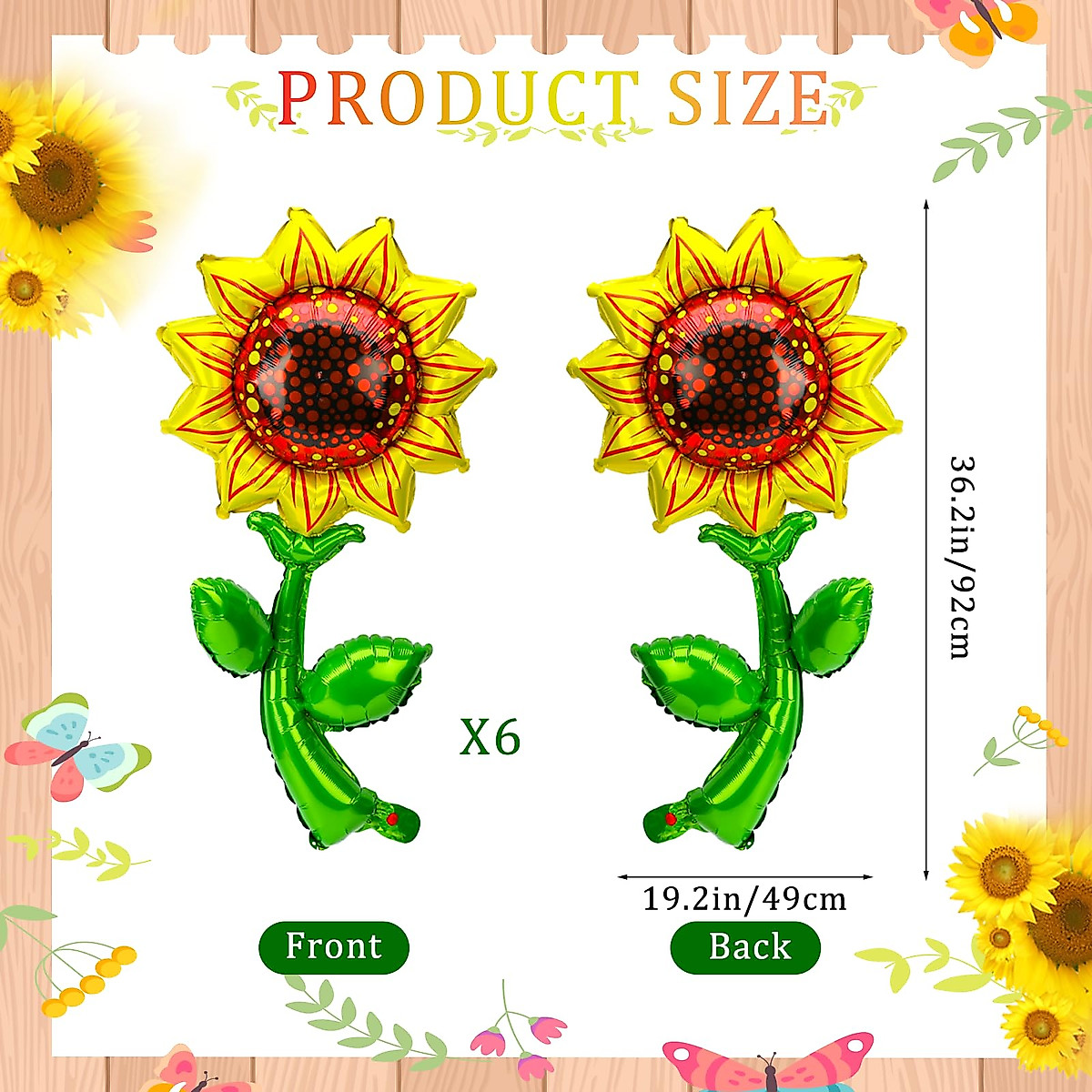 6 Pack Sunflower Balloons,Sunflower Mylar Balloon Arch Kit,Yellow Aluminum Foil Sunflower Balloon Garland, Sunflower Birthday Party Decorations, Sunflower Decorations for Party Wedding Shower,36 Inch