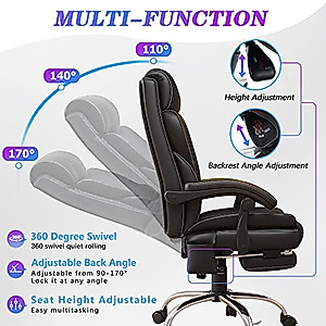 Big and Tall Ergonomic Office Chair, Massage Office Chair 350lb Wide Seat Desk Chair with Massage High Back PU Leather Computer Chair Executive Work Chair with Wheels (Black)