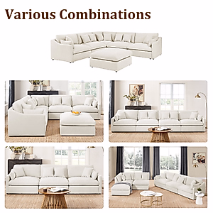 Olodumare L Shaped Modular Sectional Sofa Set with Ottoman, Free Combination Deep Seat Sofa with Down Feathers Filled,10 Pillows, 6-Seats Oversized Corner Sofa for Living Room Furniture,Chenille Beige