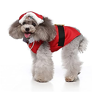 FLAdorepet Santa Claus Dog Costume with Christmas Hat Red Pet Cat Clothes Tuxedo with Bow Tie Coat Clothes for Small Medium Boy Girl Dog (Small, Red)