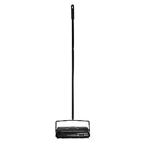 Alpine Industries Triple Brush Floor & Carpet Sweeper – Heavy Duty & Non Electric Multi-Surface Cleaner - Easy Manual Sweeping for Carpeted Floors - Black