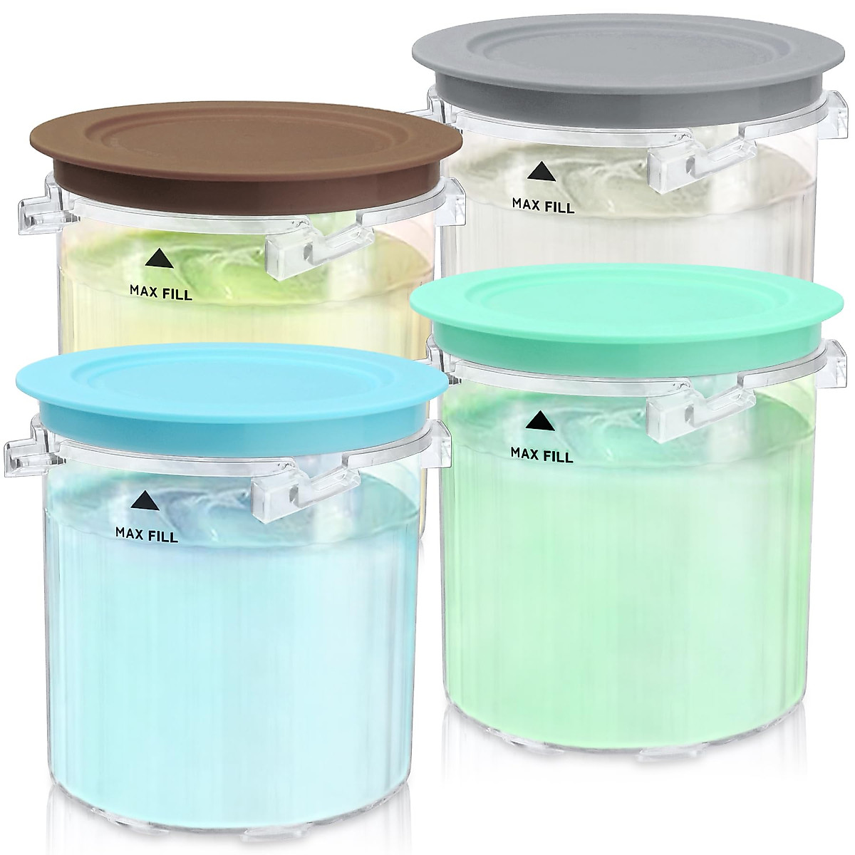 FENKOA Pint Containers and Lids Replacement for Ninja Creami Breeze Containers - 4 Pack, 16oz Pint Cups Replacement for NC100 NC101 NC200 NC201 NC201Q NC205A Ice Cream Maker, BPA Free