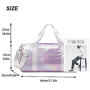 ZHIERNA Sports Gym Dance Bag for Women Girls, Shimmery Waterproof Duffle Travel Bag With Shoes Compartment and Wet Dry Pocket (Purple)