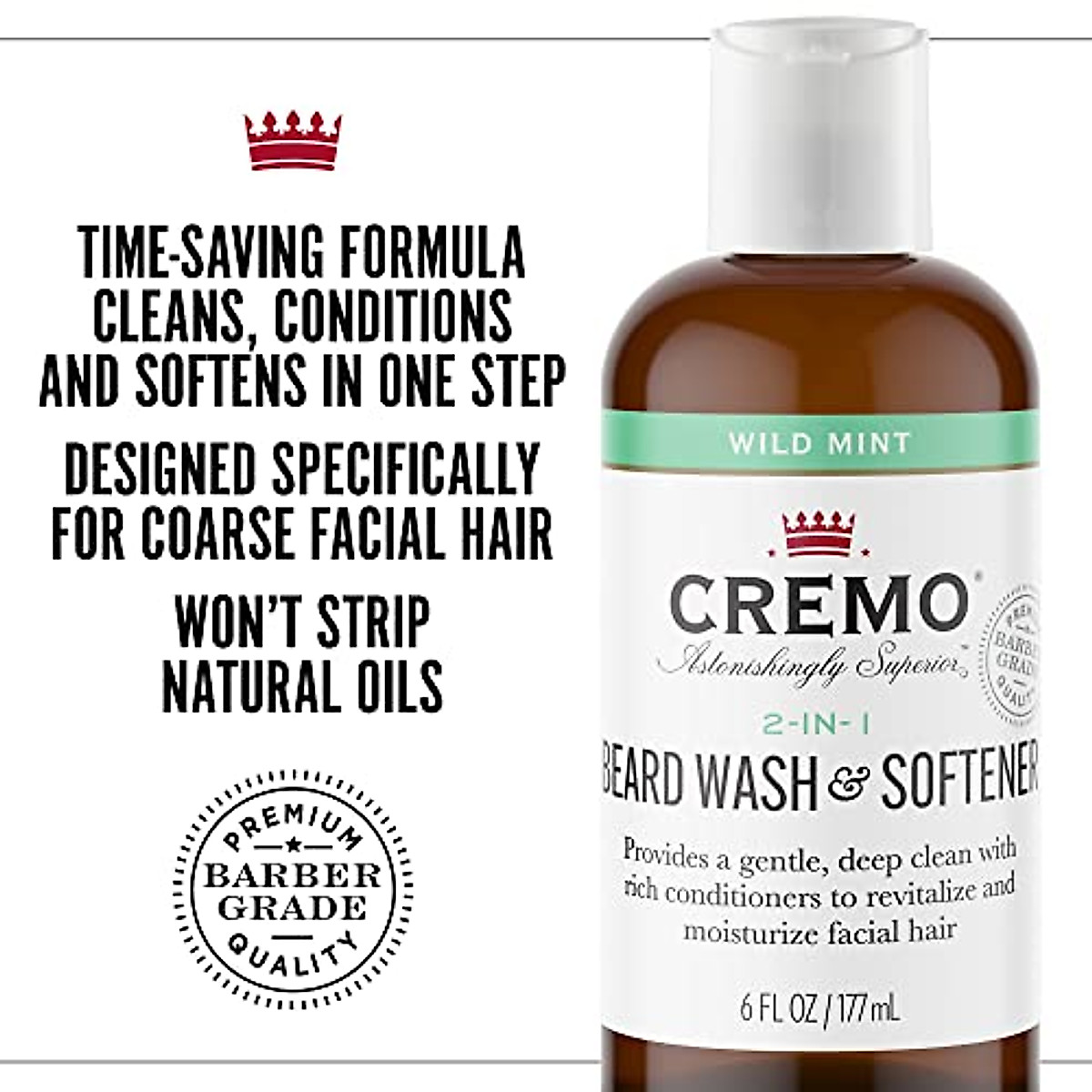 Cremo Wild Mint Beard and Face Wash, Specifically Designed to Clean Coarse Facial Hair, 6 Fluid Oz (Pack of 1)