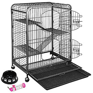 BBBuy 37 Inches Metal Ferret Cage Small Animals Pet Habitat Large Critter Nation Cage/w Bottom Tray Front Doors Ramps, 4 Tiers for Guinea Pigs, Rabbit, Chinchilla, Rat, Sugar Gliders, Hamster, Black