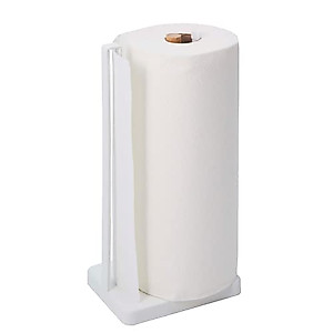 Yamazaki Home One-Handed Tear Paper Towel Holder - Kitchen Storage Rack, Steel + Wood, No Assembly Req.