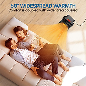 Tower Heater Indoor, 1500W Fast Heating Ceramic Heater, Electric Heater with Remote, Eco Mode & Fan Mode, 1-12H Timer, Tip-Over Protection, 60° Oscillating Portable Heater with Thermostat for Bedroom