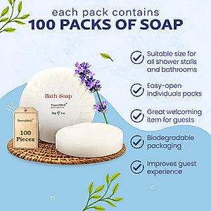 Travel Well Bar Soap Bulk - 100 Pack, 1.0 oz Travel Size Soap Bars - Individually Wrapped For Hotels and Motels - Great for Vacation Rental and Airbnb Toiletries or Hygiene Kits Supplies