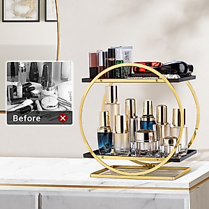 Tonswachic Makeup Organizer for Vanity, 2 Tier Skincare Organizer Perfume Tray, Metal Bathroom Counter Organizer for Cosmetics Make Up Storage Holder and Perfume Dresser Display Rack