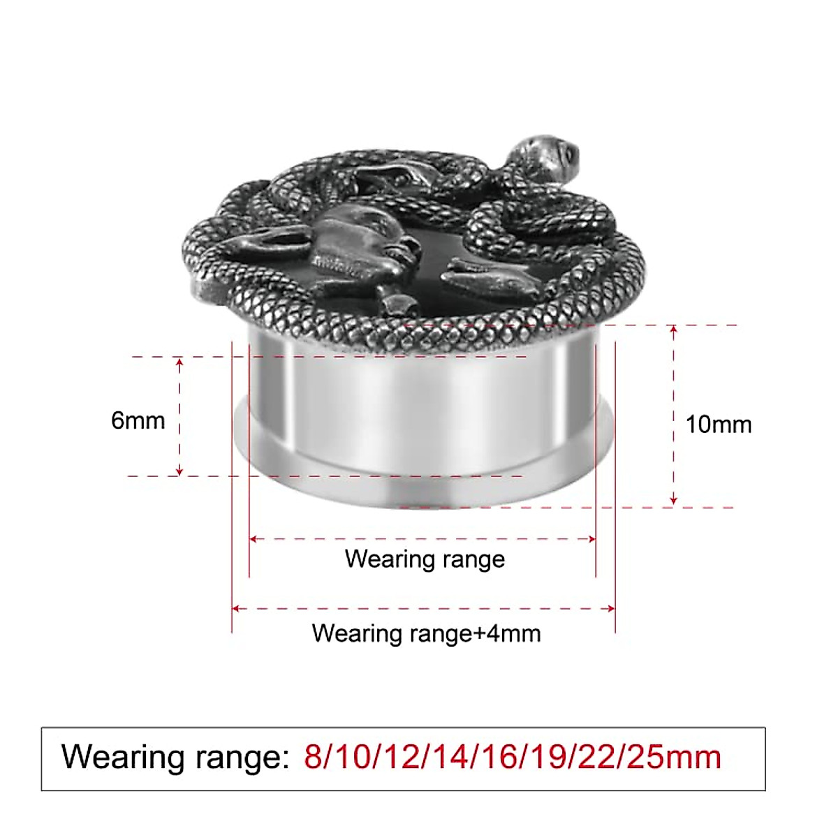 POBAISITER 1 Pair Stainless Steel Ear Gauges Tunnels Medusa Lady Head With Snake hair Silver Vintage 0g-1 Inch Double Flare For Men For Women