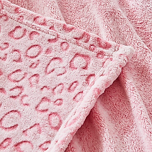 FY FIBER HOUSE Flannel Fleece Leopard Print Throw Blanket, Super Soft Lightweight Fluffy Throw for Couch, 60"X80", Pink