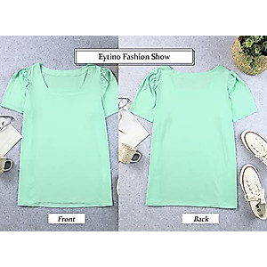 Eytino Womens Plus Size Shirts Square Neck Puff Sleeve Loose Fit Blouse Tops,4X Light Green