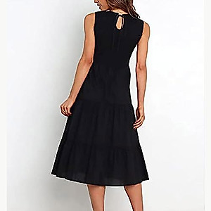 WEEBAG Summer Dresses for Women 2023 Beach Sleeveless Casual Sundress Crewneck Hawaiian Tshirt Dress A-Line Spring Tank Dress Black