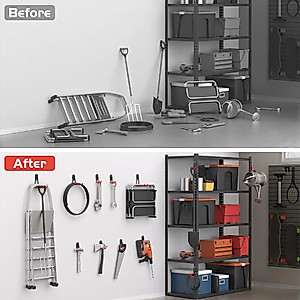 WALMANN 12PCS Garage Storage Hooks, Wall Mount Utility Hooks for Tools, Ladders, Cords, Folding Chairs, Shovels and Rakes, Shelving Hooks for Keyhole Shelving Units